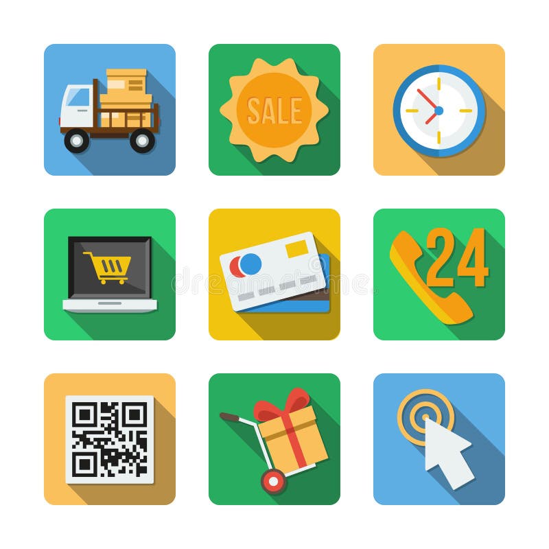 Nine Different Icons in a Flat Style Stock Vector - Illustration of ...