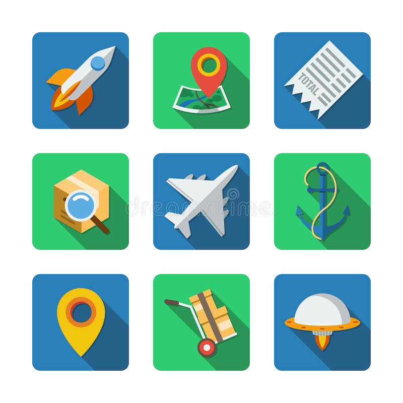 Nine Different Icons in a Flat Style Stock Vector - Illustration of ...