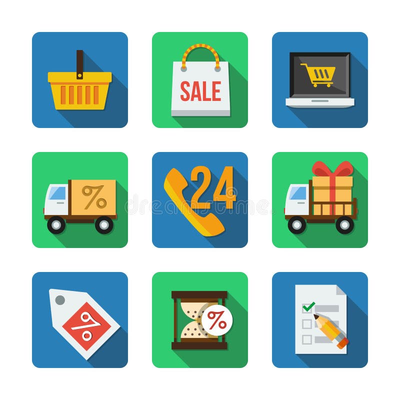 Nine Different Icons in a Flat Style Stock Vector - Illustration of ...