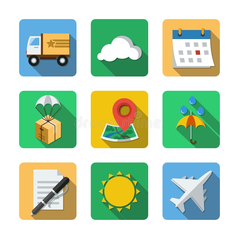 Nine Different Icons in a Flat Style Stock Vector - Illustration of ...