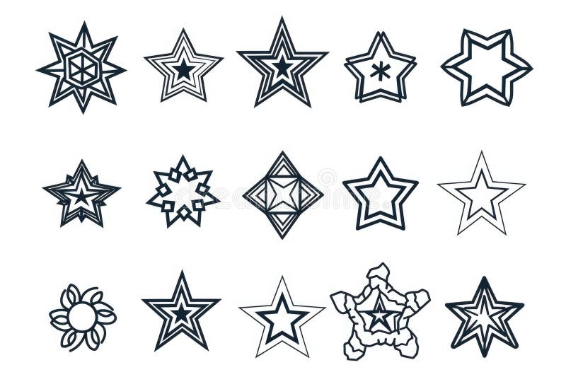 Nine Different Star Designs on a White Background Stock Illustration ...