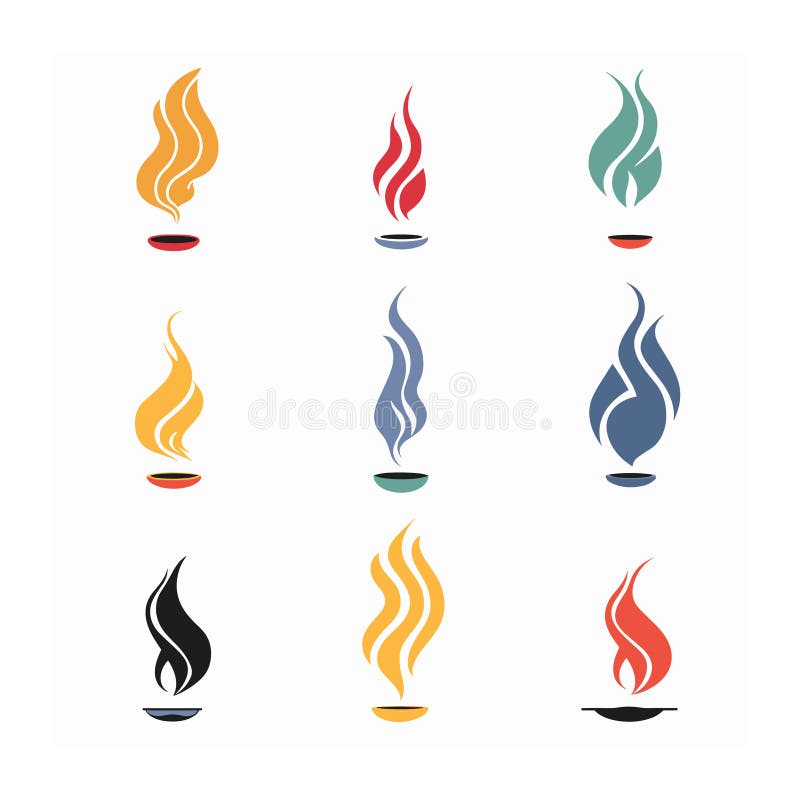 Nine Different Stylized Flame Icons, Varying Color Design, Set Against ...