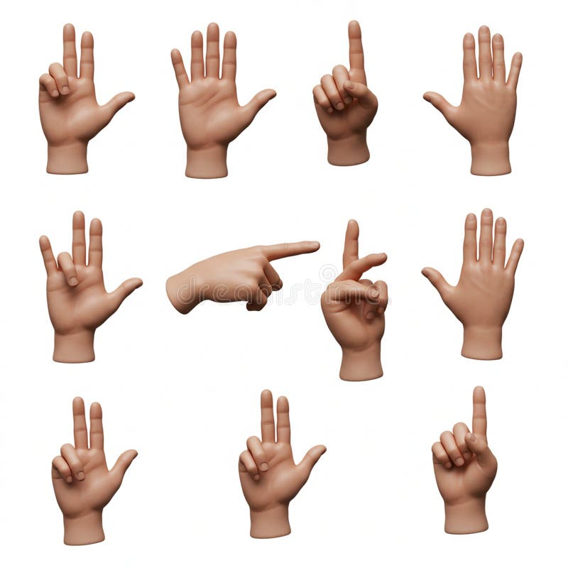 Nine Digital Renderings of a Human Hand, Each Displaying Different ...