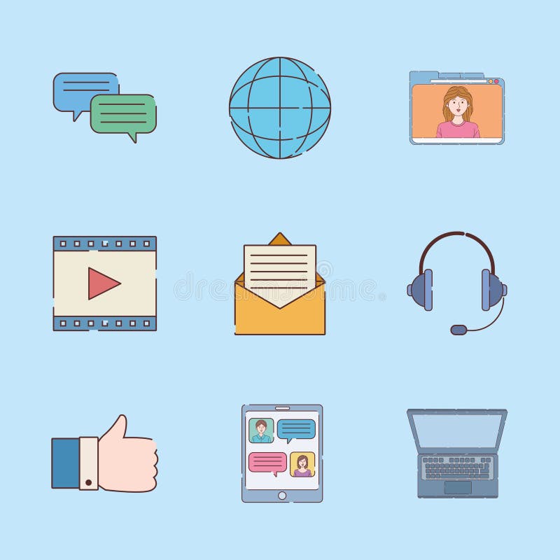 Nine digital work icons stock vector. Illustration of earphones - 231225253