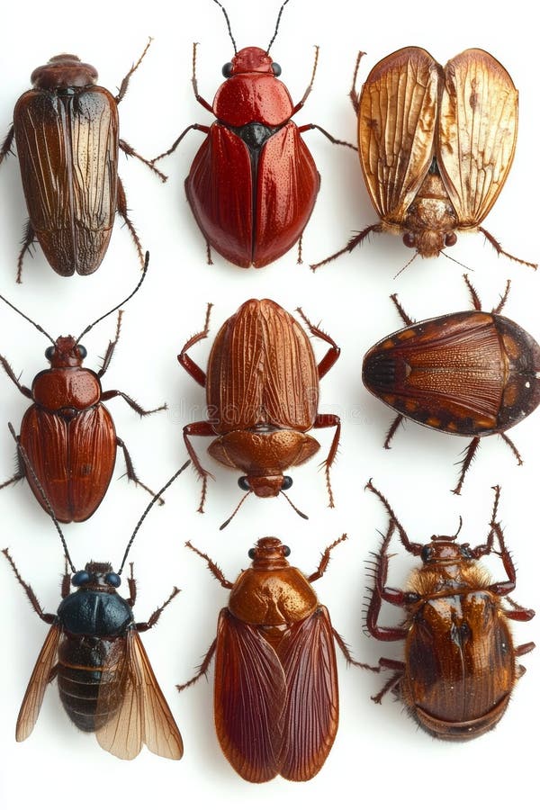 Nine Diverse Beetle Specimens Displayed Against a Stark White Backdrop ...