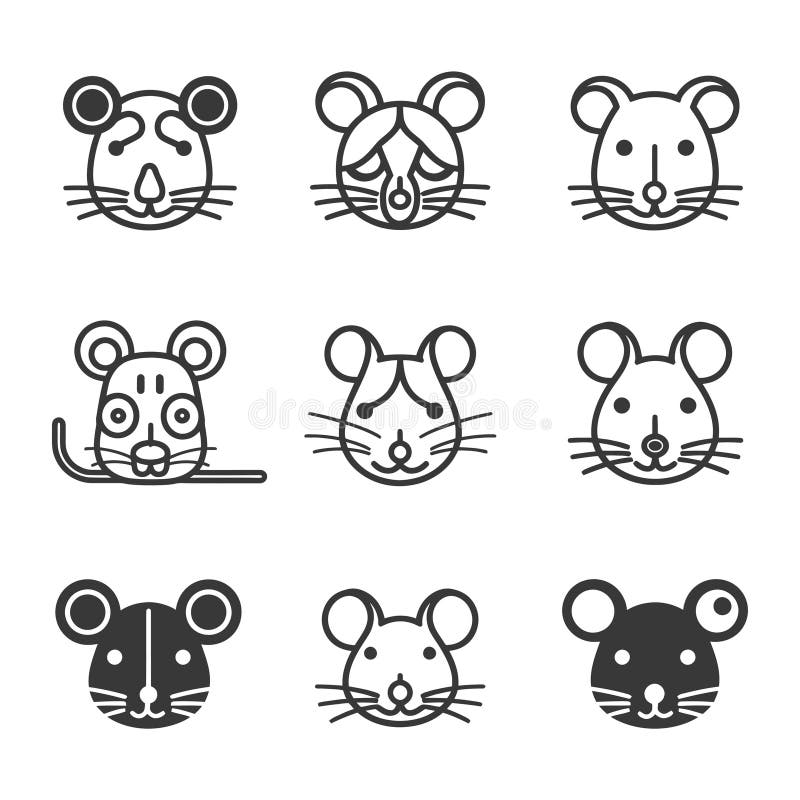 Nine Adorable Mouse Faces: Cartoon Icons Set Stock Vector ...