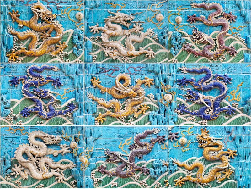 Nine-Dragon-Wall collage stock image. Image of chinese - 55754285