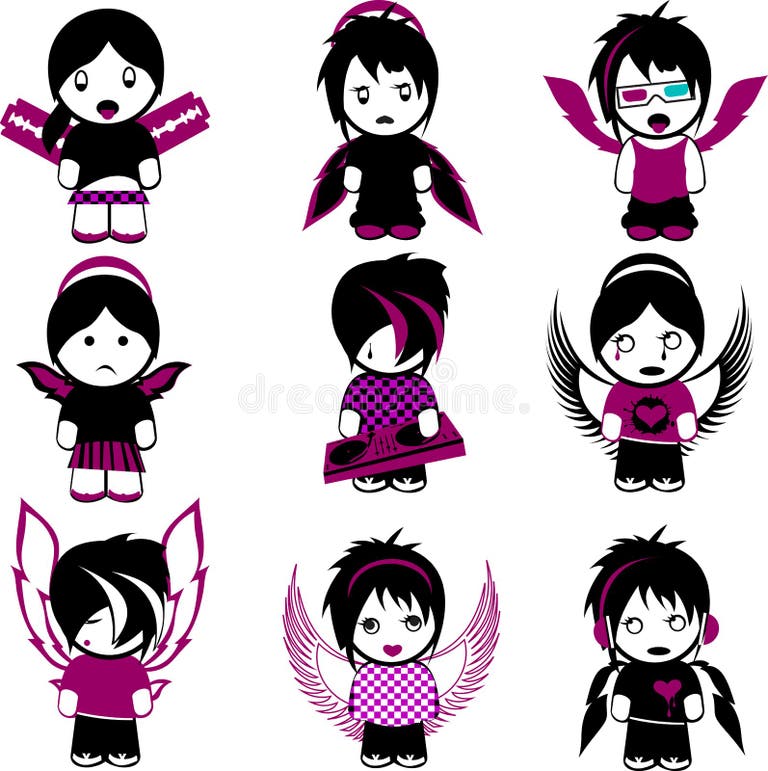 Nine Emo Angels stock vector. Illustration of pink, angel - 6770581