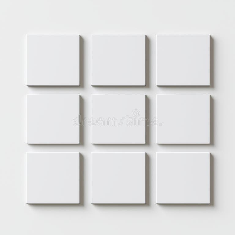 Nine Blank Squares Arranged in a Grid Pattern on a Plain Wall Stock ...