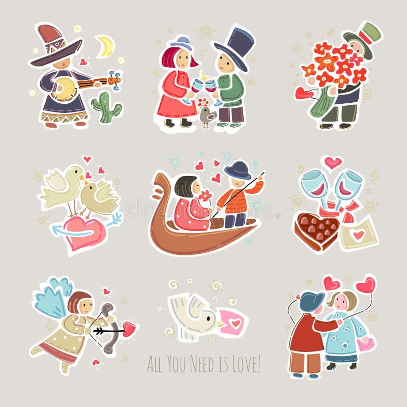 Nine Expressive Symbols of Endearing Love and Romance Stock Vector ...