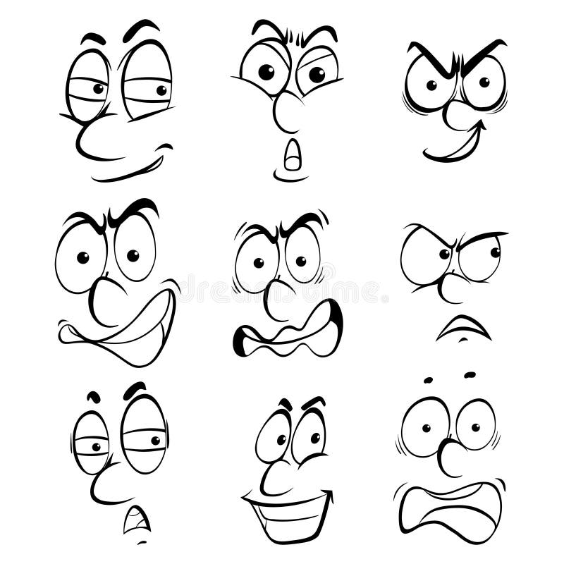 Nine Facial Expressions on Round Paper Stock Vector - Illustration of ...