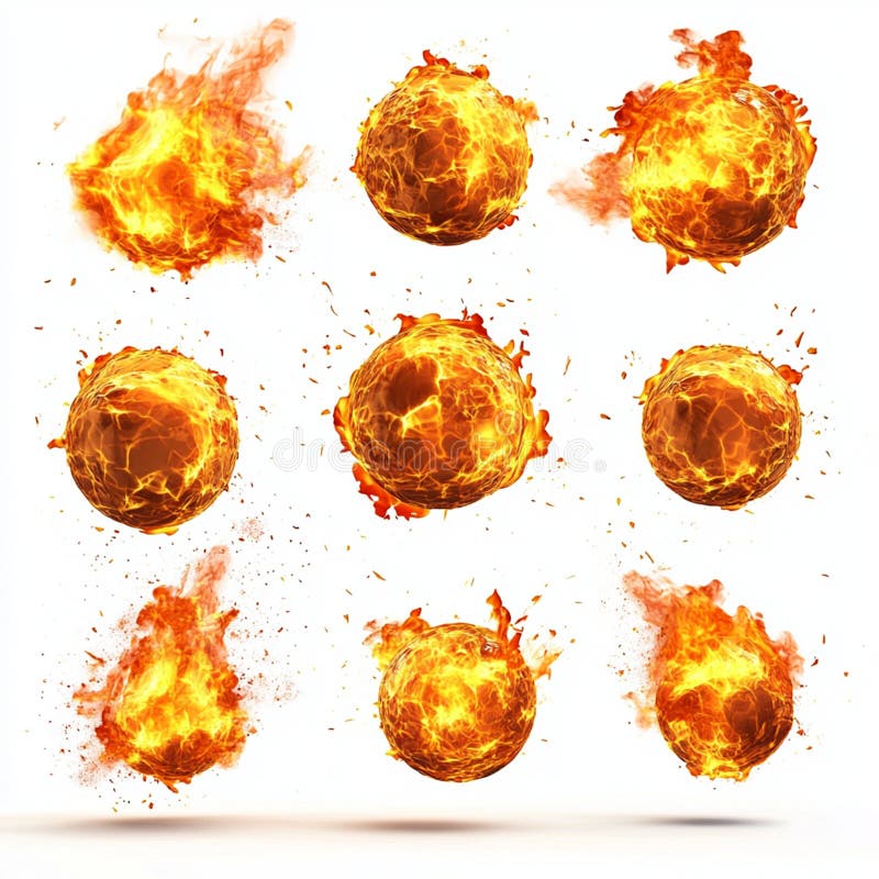 Fiery Burning Spheres Exploding Fireballs Dynamic Hot Art Heat White ...
