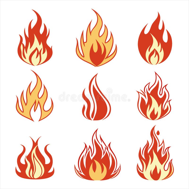 Nine Fire Icons Set for Diverse Design Applications Stock Illustration ...