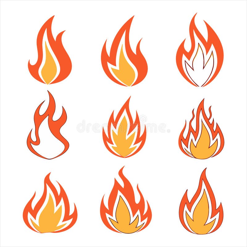 Nine Fire Icons Set for Diverse Design Applications Stock Illustration ...
