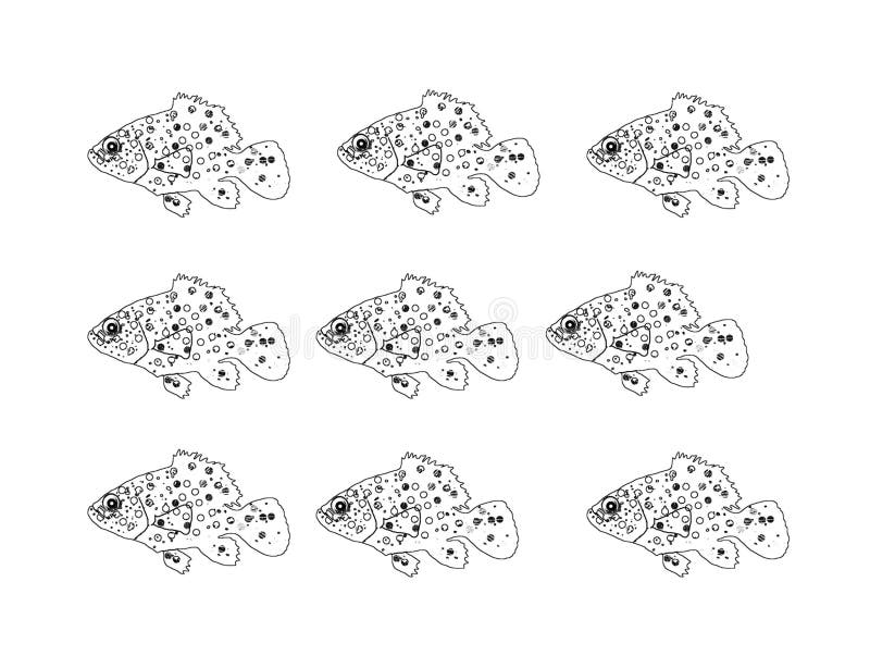 Nine Fish, Colouring Book Page Uncolored Stock Image - Image of ...