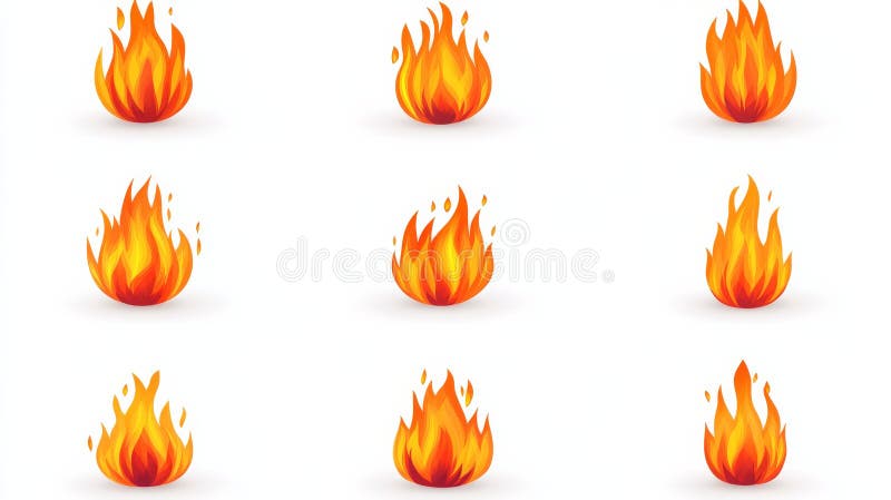 Nine Flame Icons Isolated on White Background, Fire, Animation Stock ...