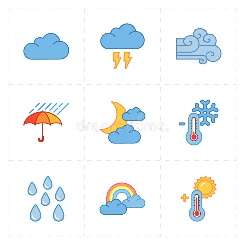 Nine Flat Modern Weather Icons Stock Vector - Illustration of nice ...