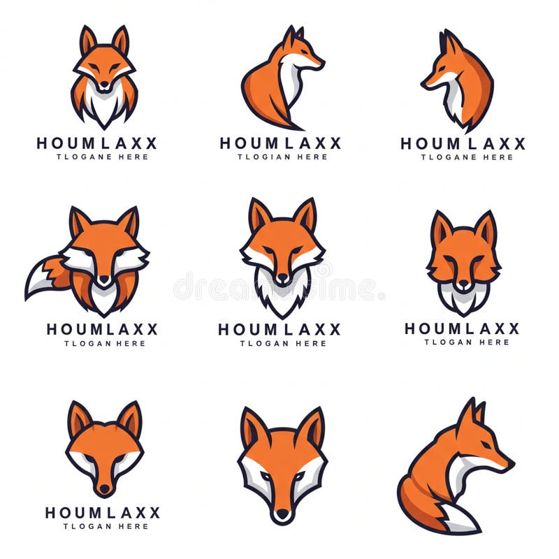 Nine Fox Logos are Displayed, Each with a Distinct Stylized Design. the ...