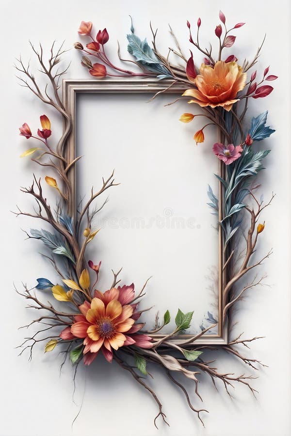 Nine Frame of Branches Decorated with Flowers Stock Illustration ...