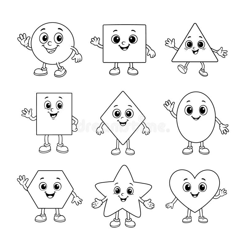 Set of Cute Geometric Shape Characters for Early Childhood Education ...