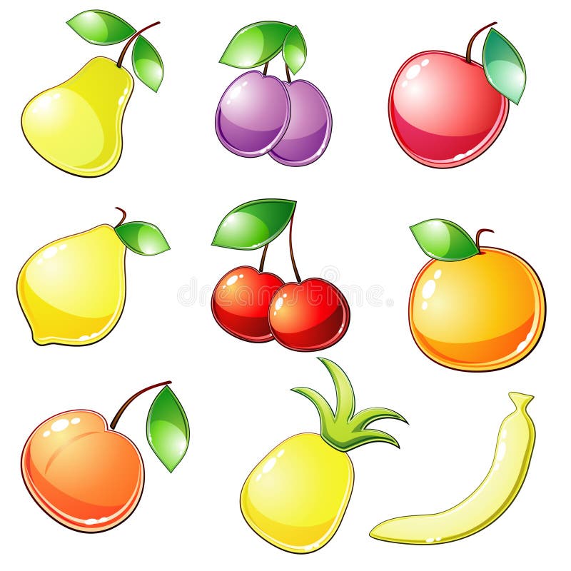 Nine glossy fruit icons stock vector. Illustration of dessert - 19097892