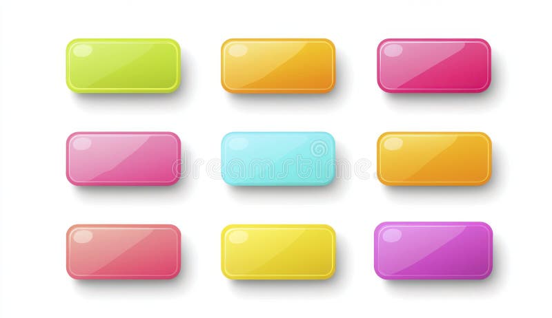 Nine Glossy Pastel Rectangular Buttons on White Background Stock ...