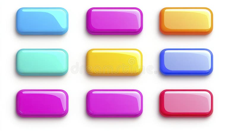 Nine Glossy Pastel Rectangular Buttons on White Background Stock ...