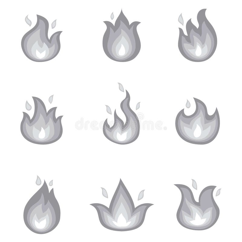Collection of Grey Flame Icons with Various Shapes and Styles ...