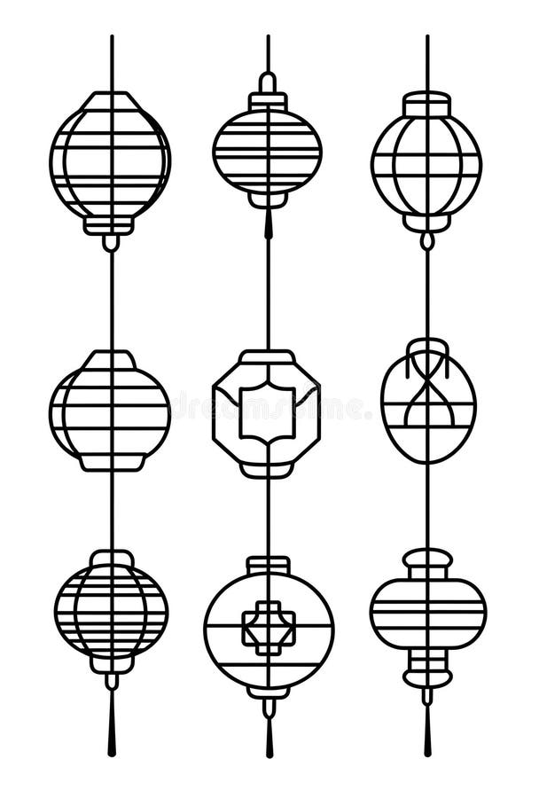 Nine Hanging Lanterns with Varied Geometric Shapes, Including Spherical ...