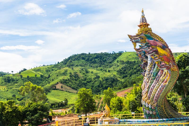 Nine Head Naga Mounted on the Ladder in Thai Temple Stock Image - Image ...