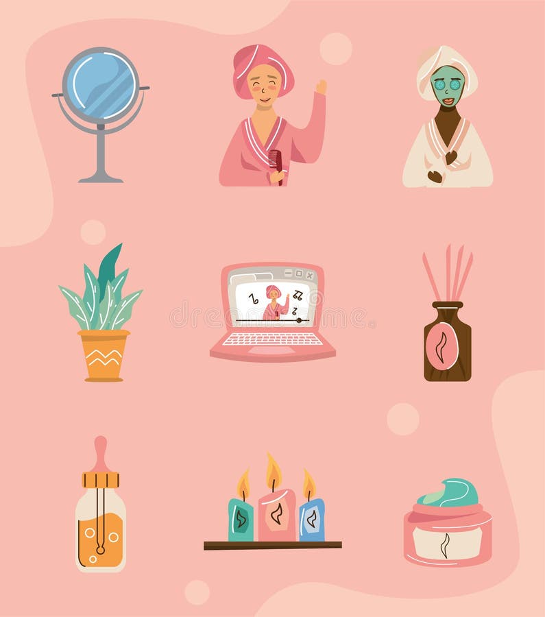 Nine home spa icons stock vector. Illustration of woman - 228744012