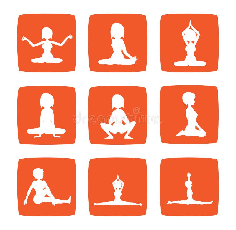 Nine Icons Set of Girl Practicing Yoga Postures Stock Illustration ...