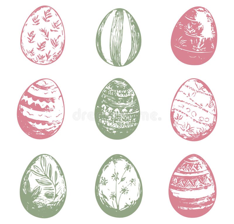 Set of Drawn Rubber Stamps of Easter Eggs Stock Vector - Illustration ...