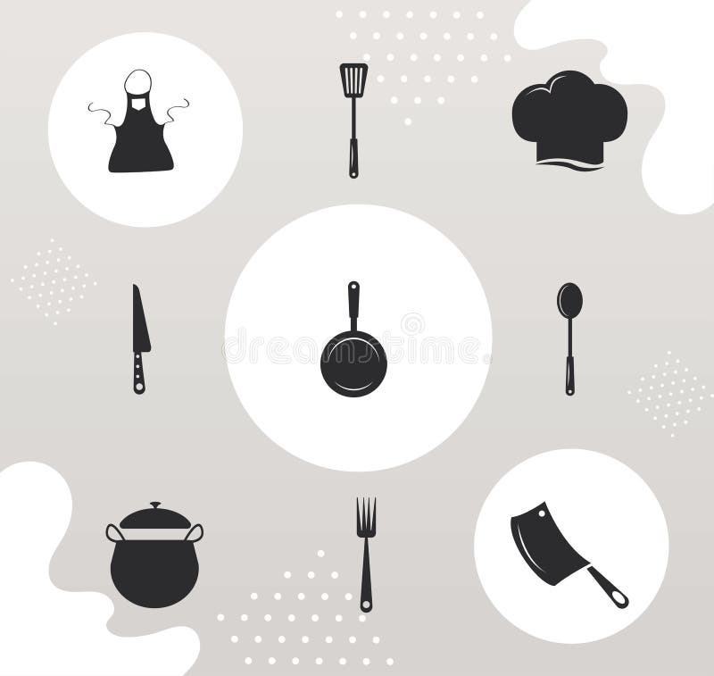 Nine Kitchen Utensils Icons Stock Vector - Illustration of cuisine ...