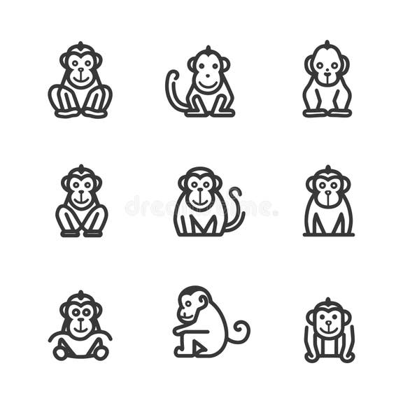Collection of Nine Cute Monkey Icons Vector Illustration Stock Vector ...