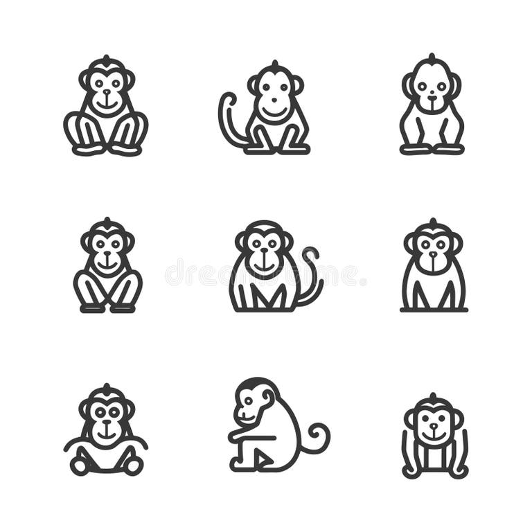 Collection of Nine Cute Monkey Icons Vector Illustration Stock Vector ...