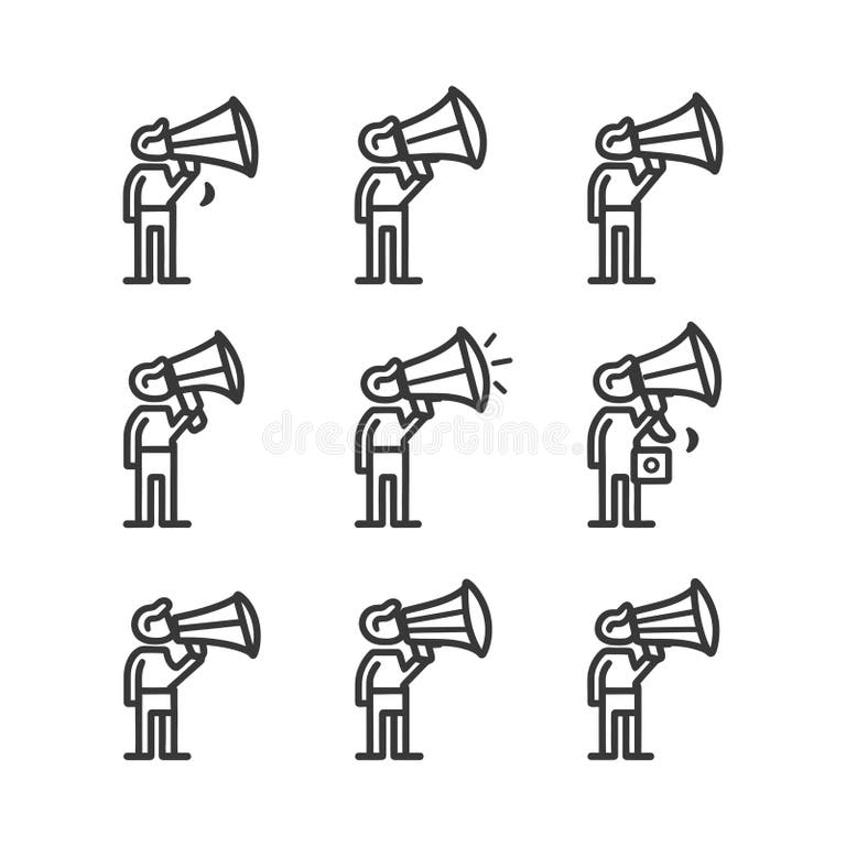 Set of Nine Line Icons: Person Announcing with Megaphone Stock Vector ...