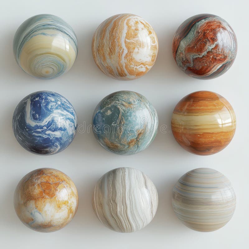Nine Marble Planets Abstract Art Decor Stock Illustration ...