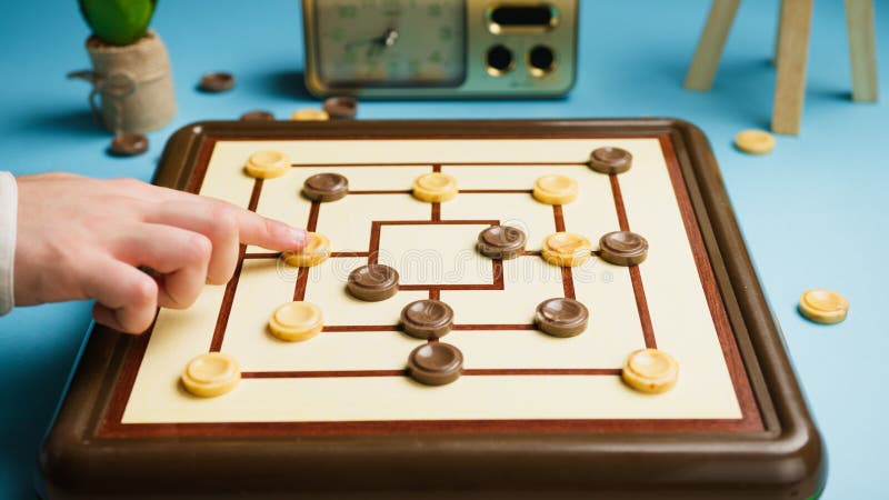 Nine Men Morris Board Game Challenge Stock Photo - Image of wood ...