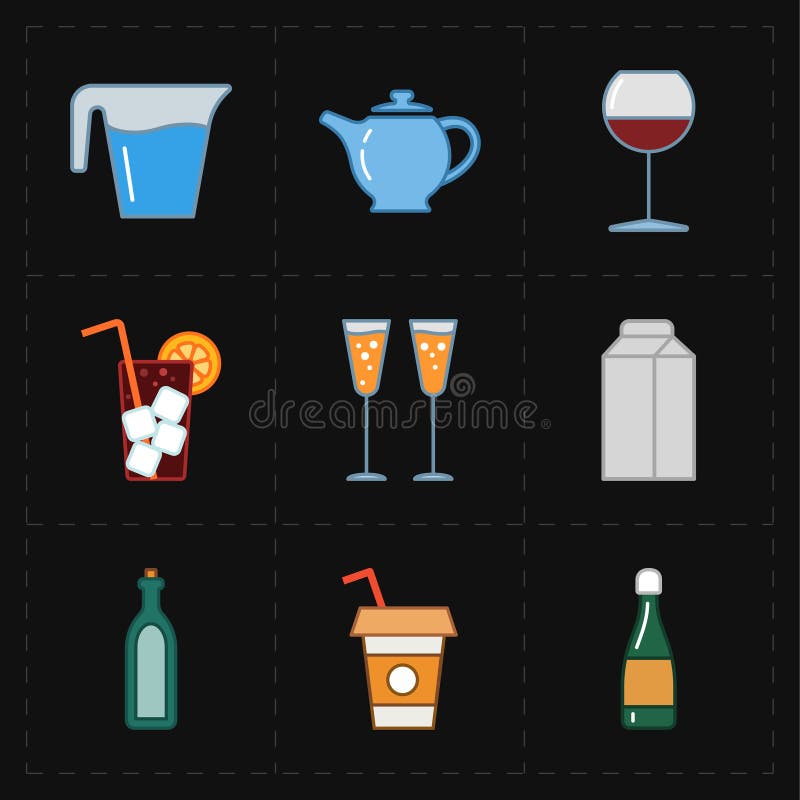 Nine modern flat bar icons stock vector. Illustration of alcohol - 65941143