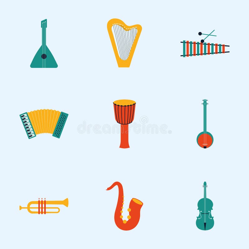 Nine musical instruments stock vector. Illustration of nine - 215851307