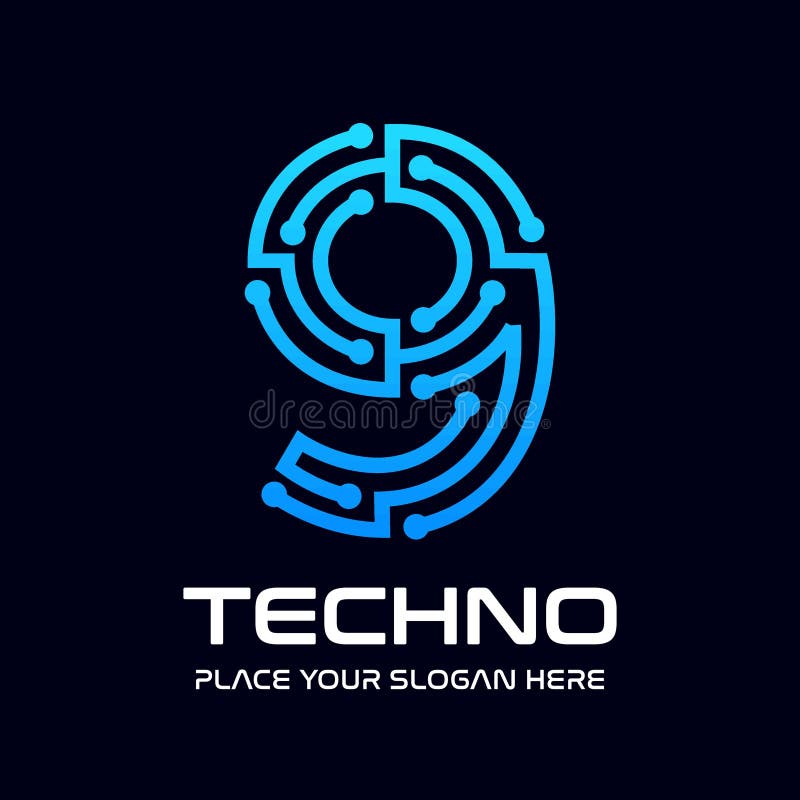 Nine or 9 Number Technology Vector Logo Template Stock Vector ...