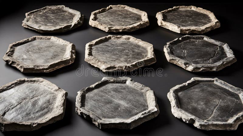 Nine Octagonal Stone Plates Rustic Texture Grey High Quality Image ...