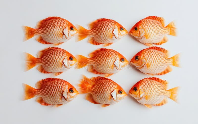 Nine Orange Fish in Grid on White Background Stock Illustration ...