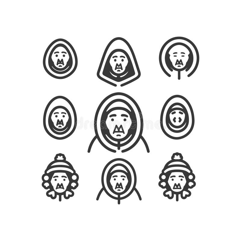 Collection of Nine Unique Winter Person Icons: Cold Weather Avatar Set ...
