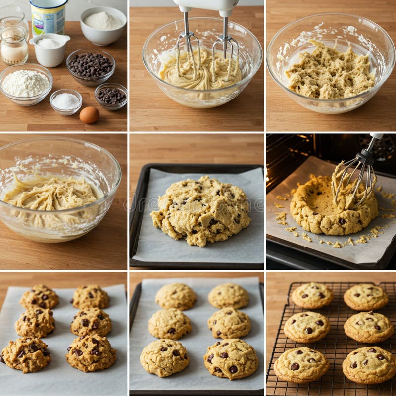 A Nine-panel Image Depicting the Step-by-step Process of Baking ...