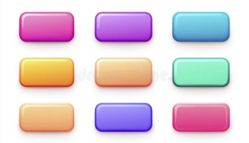 Nine Glossy Pastel Rectangular Buttons on White Background Stock ...