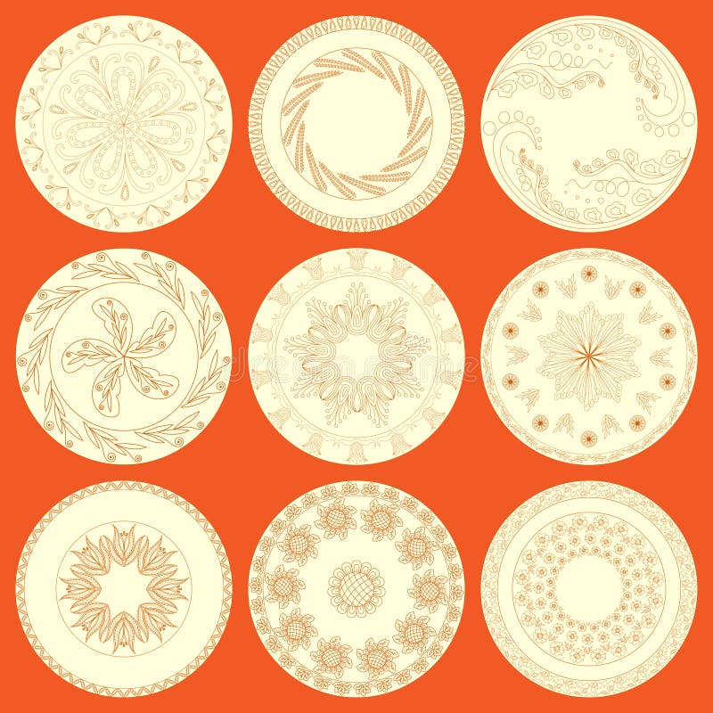 Nine Patterned Plates stock vector. Illustration of drawing - 30493083