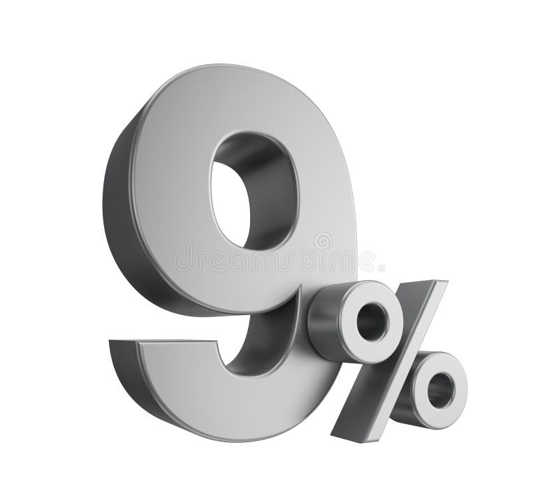 Nine Percent or 9 Isolated on White Background. 3d Rendering Stock ...