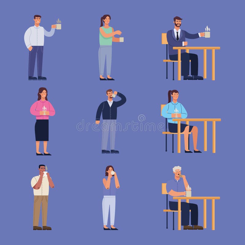 Nine Persons in Coffee Break Stock Vector - Illustration of number ...